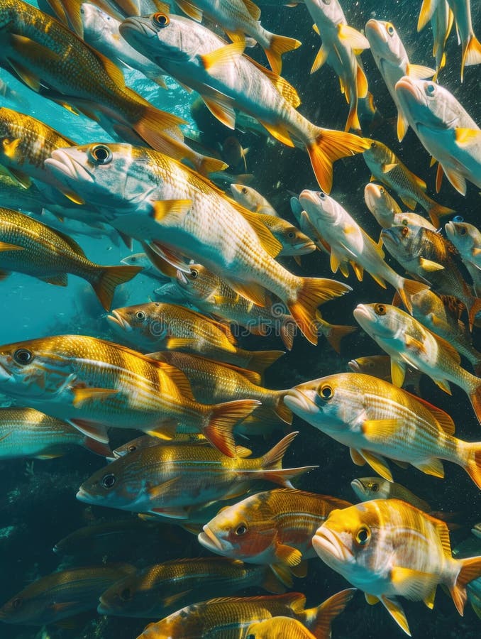 School of Fish Ocean Swimming Stock Image - Image of animals, life ...
