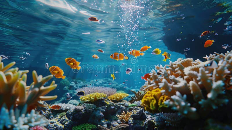 School of Fish Swim Around Colorful Coral Reef Stock Image - Image of ...