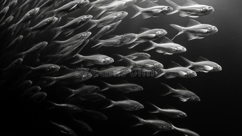 A School of Fish Swimming in Dark Water Stock Illustration ...