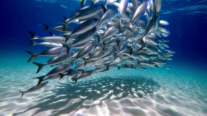 School of Fish Swimming in Formation Over Sandy Bottom Stock Footage ...