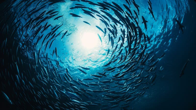 A School of Fish Swimming in the Ocean Stock Illustration ...