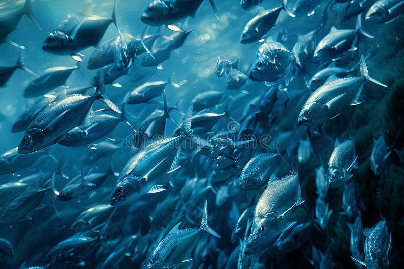 School of Fish Swimming in the Ocean Stock Illustration - Illustration ...