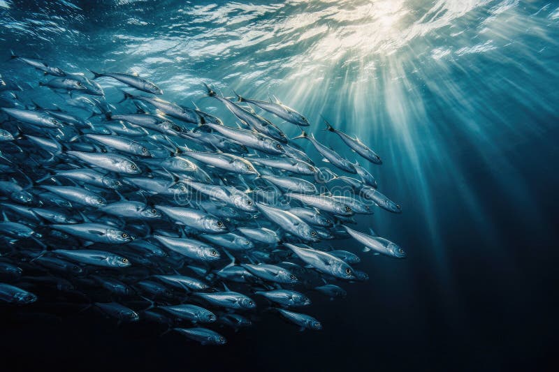 A School of Fish Swimming in Perfect Synchronization in the Open Ocean ...