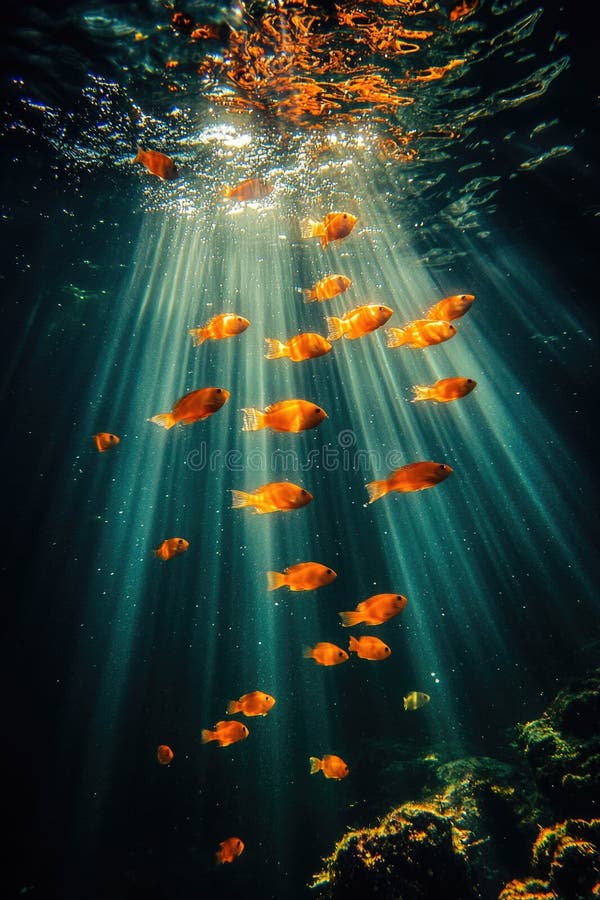 School of Fish Swimming Together in Calm Water Stock Image - Image of ...