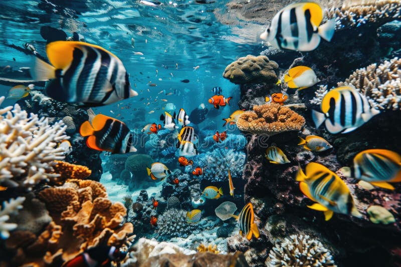 A School of Fish Swimming Together in the Open Ocean Stock Image ...