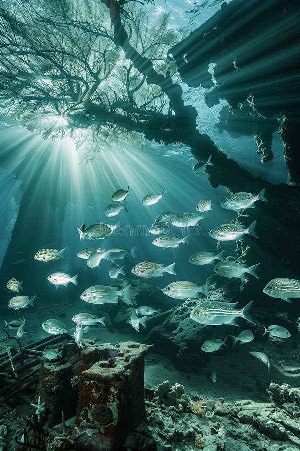 School of Fish Swimming Under Tree Stock Image - Image of swim, habitat ...