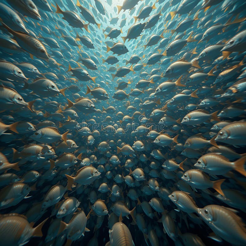 School of Fish in Synchronized Motion Underwater Stock Illustration ...