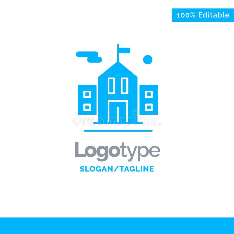 School, Flag, Education Blue Solid Logo Template. Place for Tagline ...