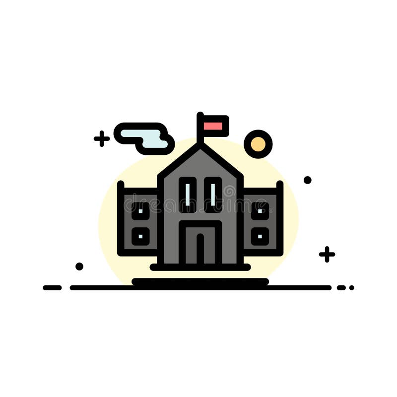 School, Flag, Education Business Flat Line Filled Icon Vector Banner ...