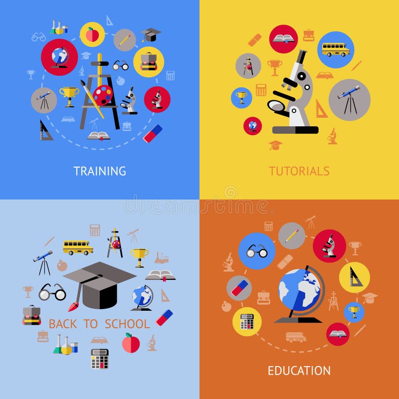 School Flat Icon Set stock vector. Illustration of concept - 75646900