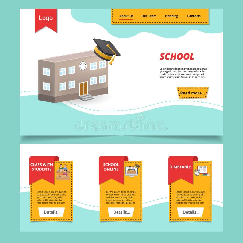 School Flat Landing Page Website Template. Class with Students, School ...