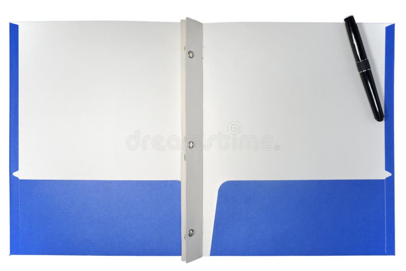 Blue School Folder with Ink Pen Isolated on White Background Stock ...