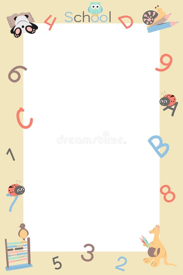 School Frame. Border for School Use. Animals with School Supplies. for ...