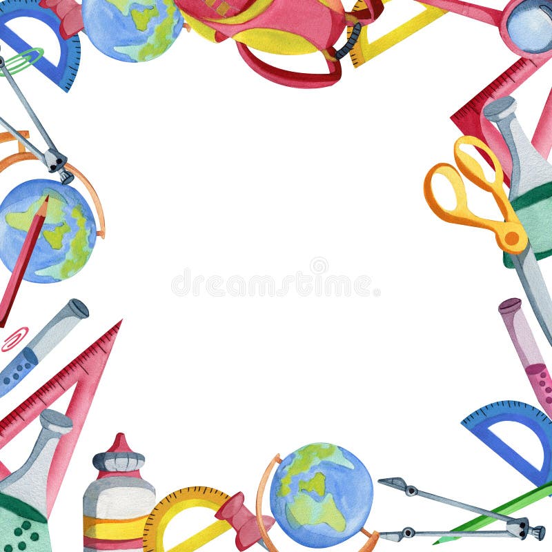 School Frame, Frame of School Objects, School Supplies, Card, Letter ...