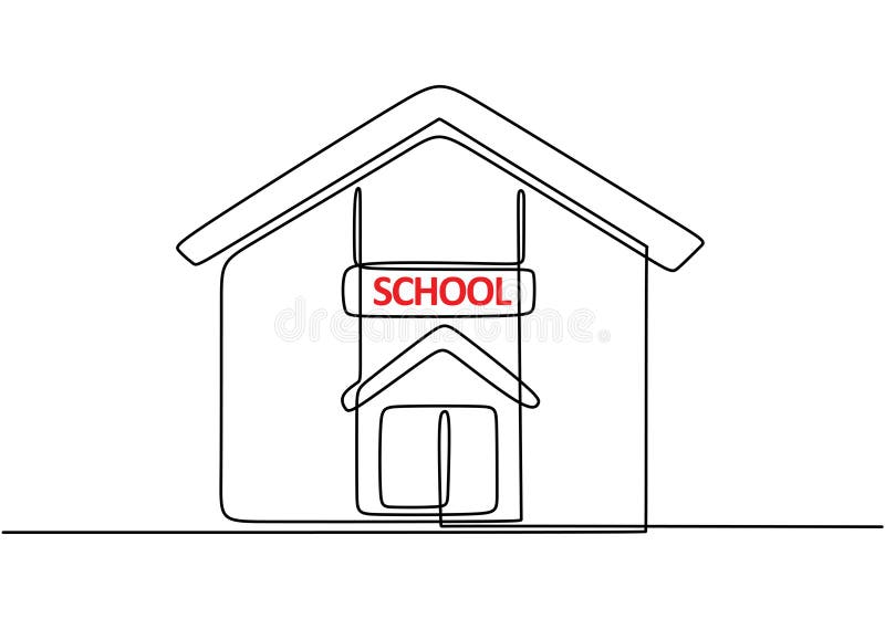 School Front Yard in Continuous Line Drawing. Education Building ...