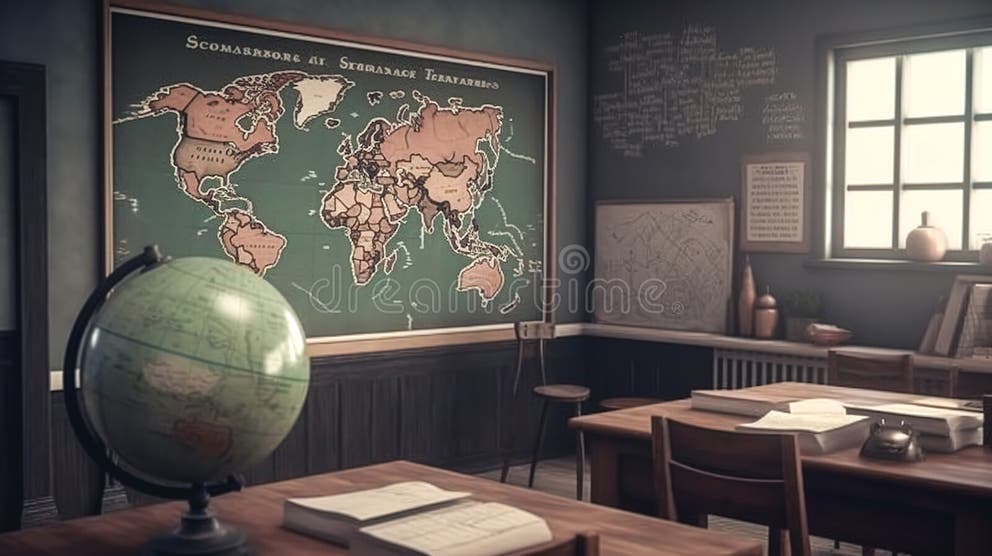 School Geography Class with World Map, Generative AI. Stock ...
