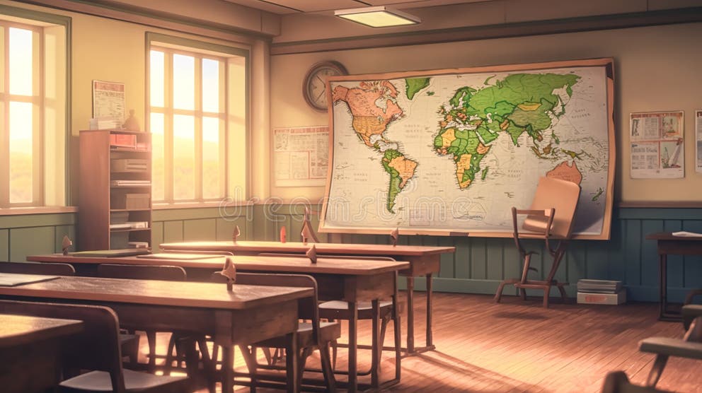 School Geography Class with World Map, Generative AI. Stock ...