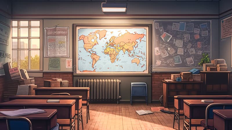 School Geography Class with World Map, Generative AI. Stock ...
