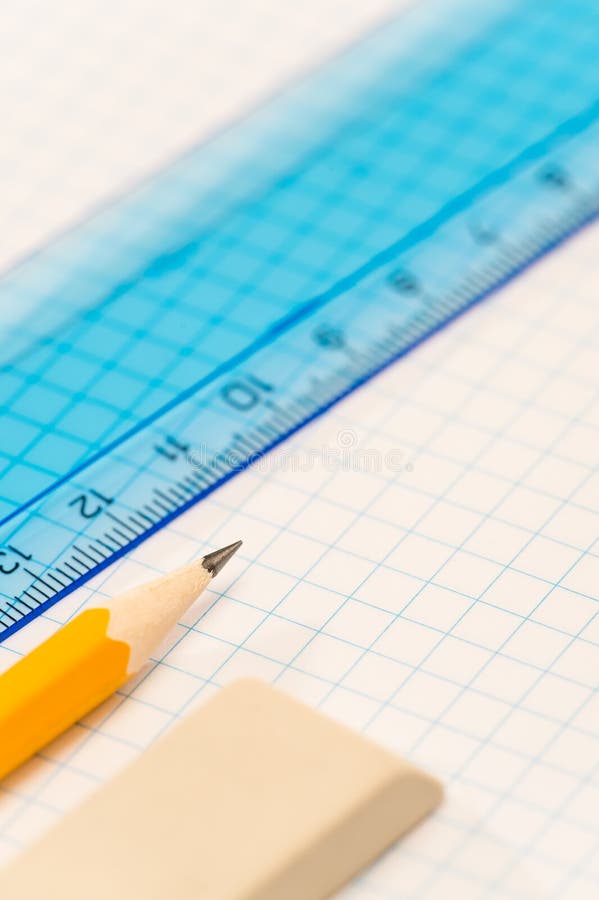School Geometry Supplies Pencil, Rubber and Ruler Stock Photo - Image ...