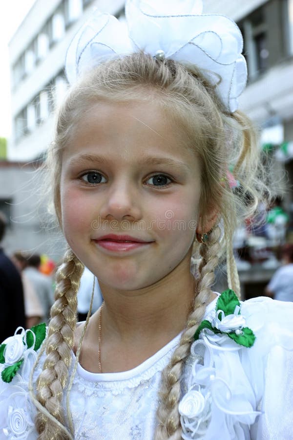 School girl stock photo. Image of apron, girl, tress, plait - 153796