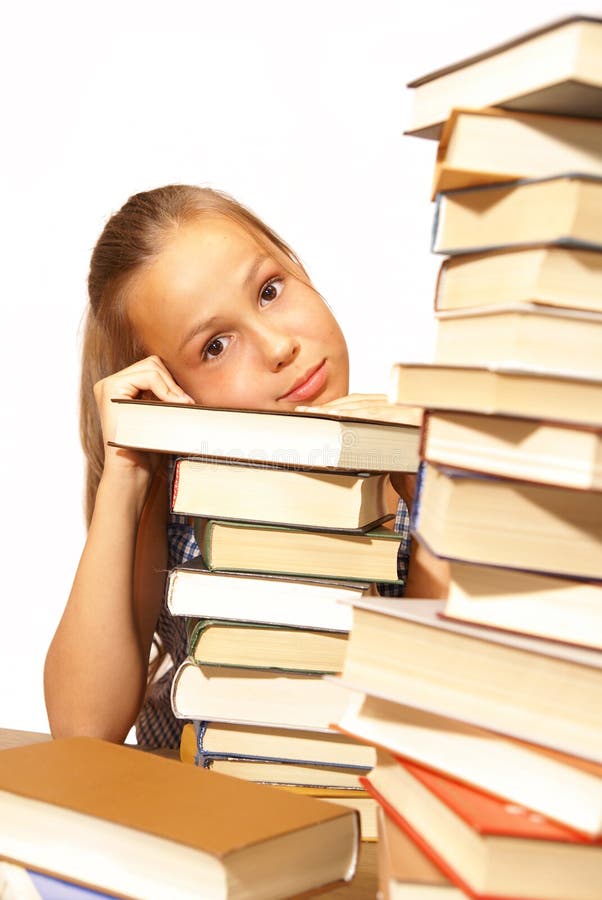School girl with books stock image. Image of home, cute - 6192787