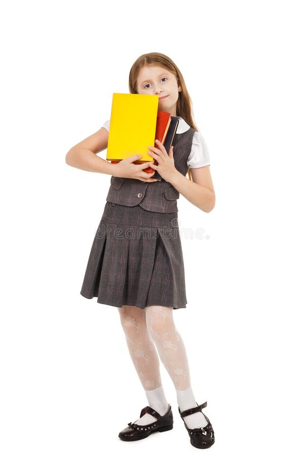 School Girl with Books Isolated Stock Image - Image of cheerful ...