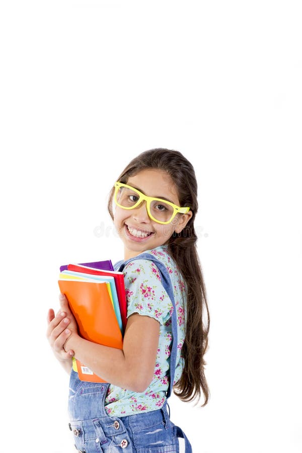 School girl with books stock image. Image of studio, preschool - 29808461