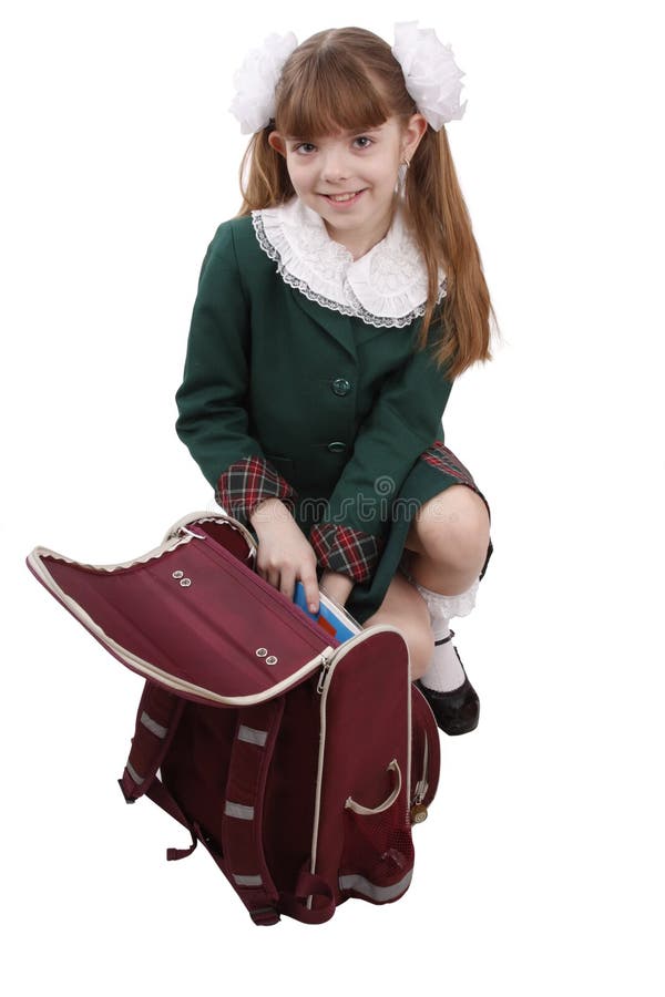 School Girl is Packing Up Backpack. Stock Image - Image of beginning ...