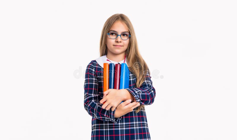 School Girl Reader Holding Stack of Book. Photo of School Girl Reader ...