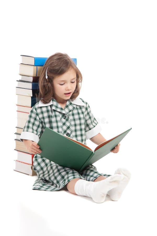 School Girl Reading Library Book Stock Image - Image of heavy, learning ...