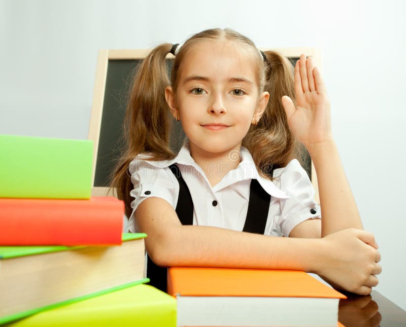 School Girl Ready To Answer for Teacher Question Stock Photo - Image of ...