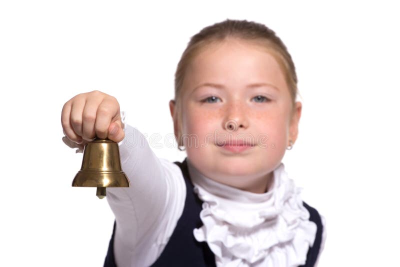 School Girl Ringing A Golden Bell Stock Image - Image of golden, break ...
