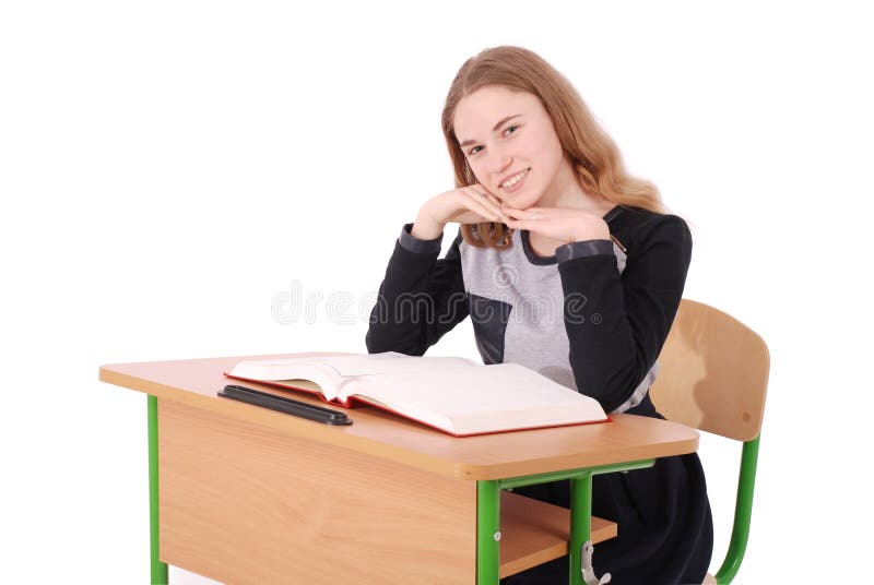 School Girl Sitting at a Desk Stock Photo - Image of classroom, female ...