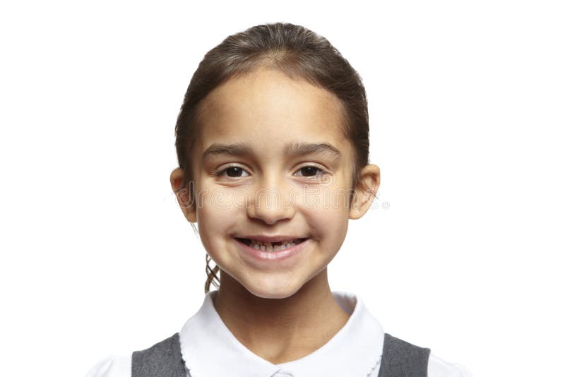 School Girl Pointing Up Smiling Stock Photo - Image of girls, mixed ...