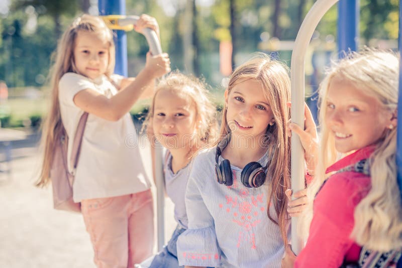 School Girls in the Playground Stock Photo - Image of outdoors, girl ...