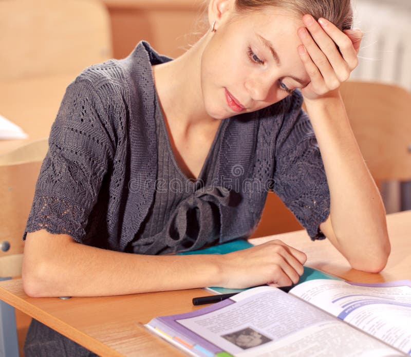 School Girls Sitting at Their Desk Stock Photo - Image of casual ...