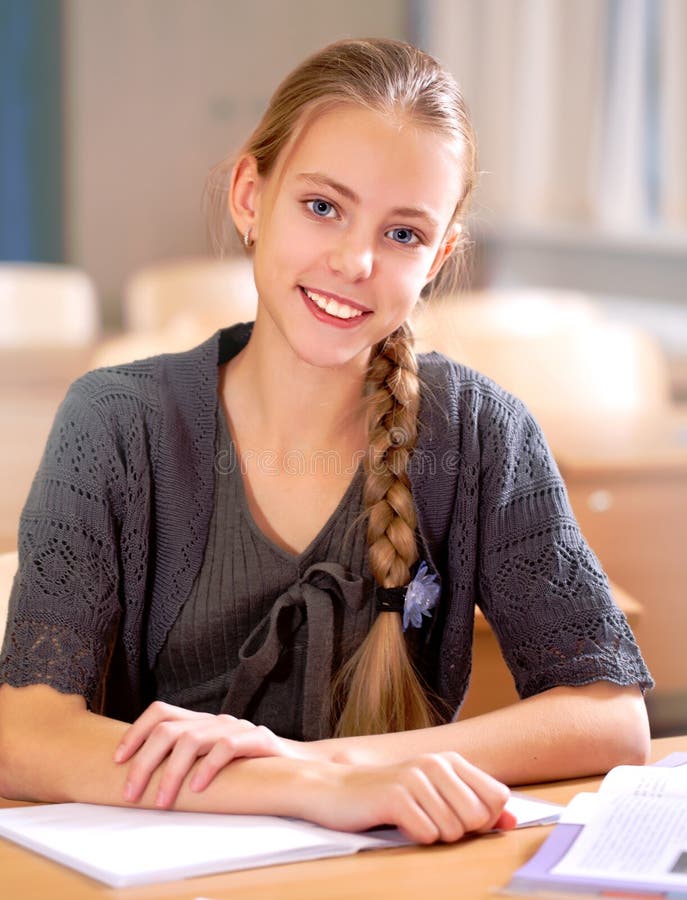 School Girls Sitting at Their Desk Stock Photo - Image of casual ...