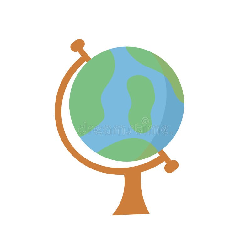 School Globe Earth Model, World Globe with Stand, Flat Design Vector ...