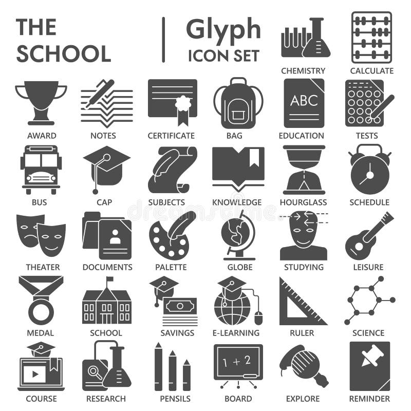 School Glyph SIGNED Icon Set, Education Symbols Collection, Vector ...