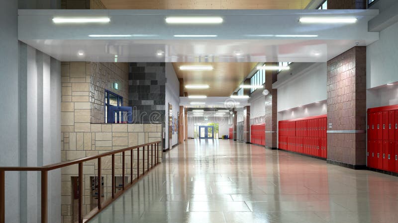 School Hall and Corridor Interior. Stock Illustration - Illustration of ...