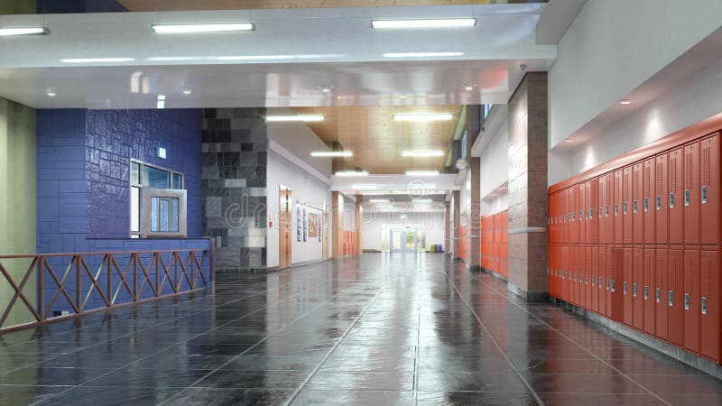 School Hall and Corridor Interior. Stock Illustration - Illustration of ...