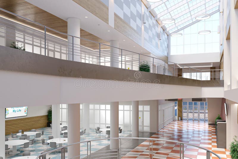 School Hall and Corridor Interior. Stock Illustration - Illustration of ...