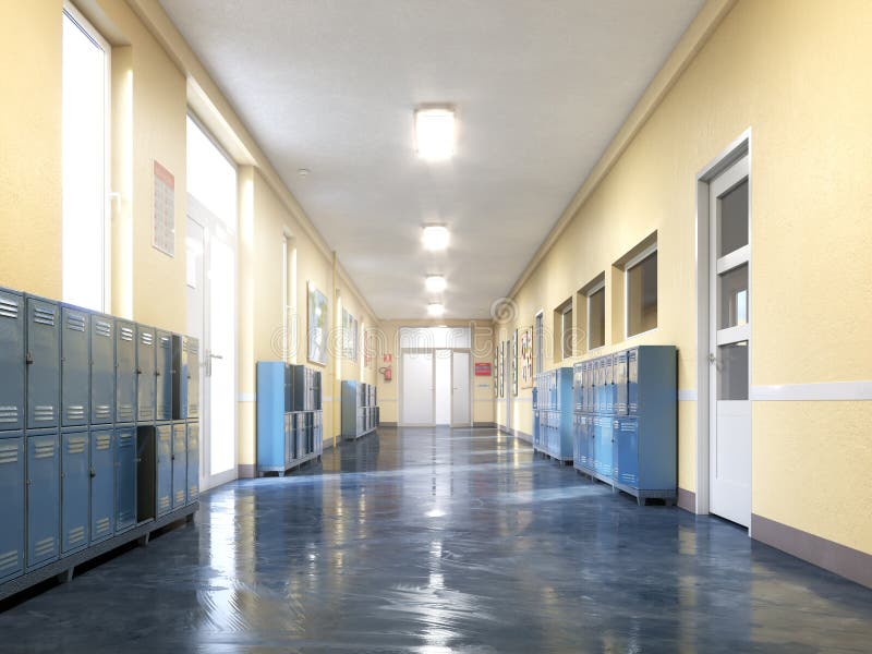 School Hall and Corridor Interior. Stock Illustration - Illustration of ...