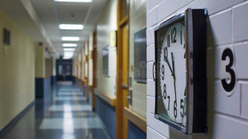 School Hallway with Digital Clock during Exam Time - Focus on Time and ...