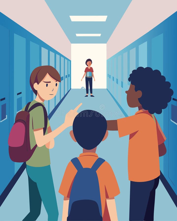 A School Hallway with Faceless Students Pointing and Whispering at ...