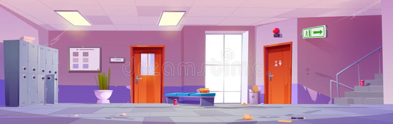 School Hallway Interior with Classroom Doors Stock Image - Image of ...