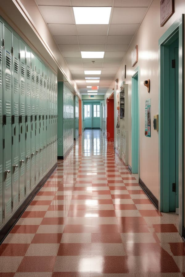 School Hallway With Lockers Open