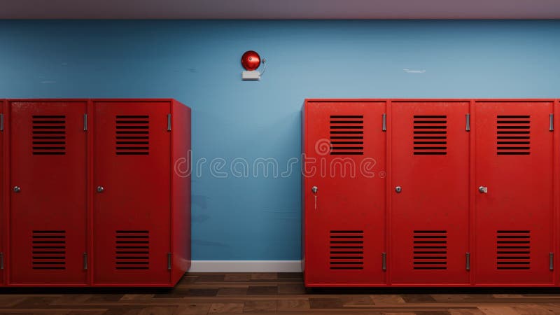 School Hallway with Red Lockers and Bell. Back To School Concept Stock ...