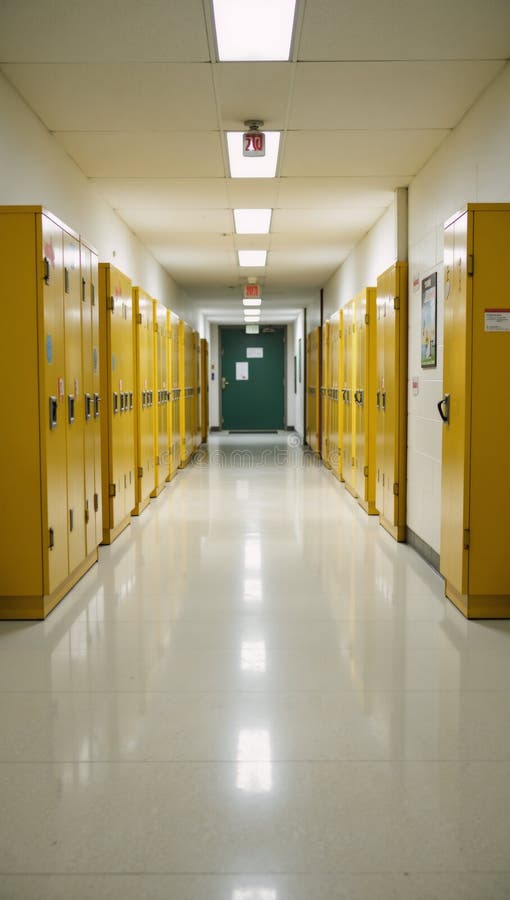 School Hallway with Yellow Lockers and Bare Walls Stock Illustration ...