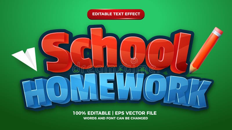 School Homework Kids Cartoon Comic Game Editable Text Effect Style ...